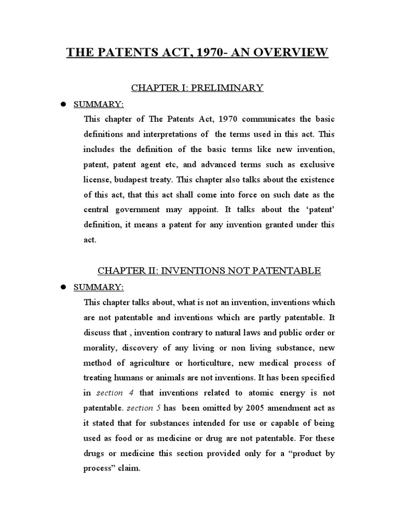 Overview of the Patents Act 1970 | PDF | Patent | Glossary Of Patent ...