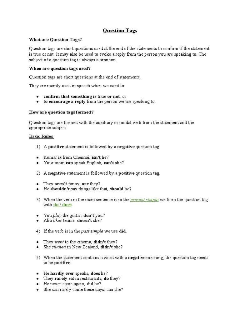 Question Tags | Download Free PDF | Question | Verb