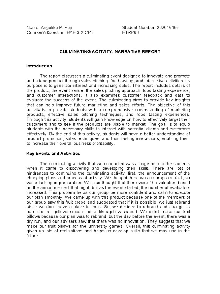 Culminating Activity: Narrative Report | PDF | Sales | Marketing