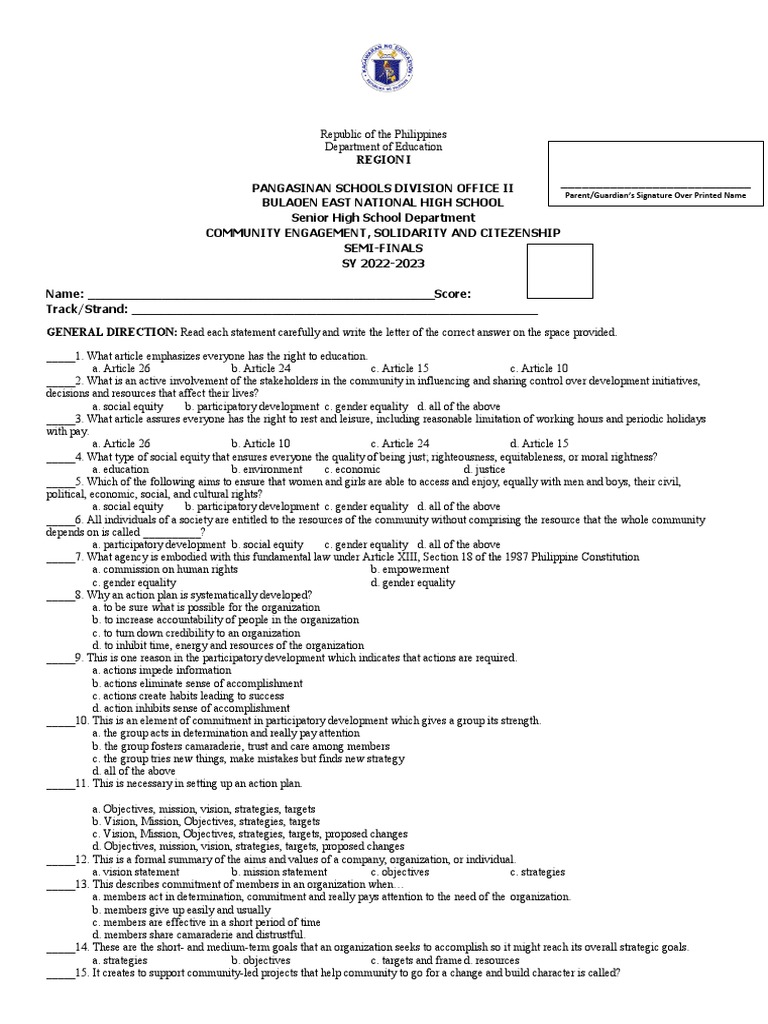 Community Engagement Assessment Quiz | PDF | Swot Analysis | Needs ...