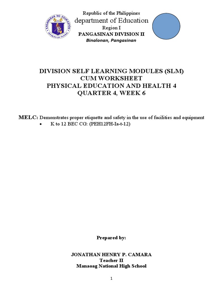 Division Self Learning Modules Peh 4 Week6 | PDF | Grammar | Physical ...