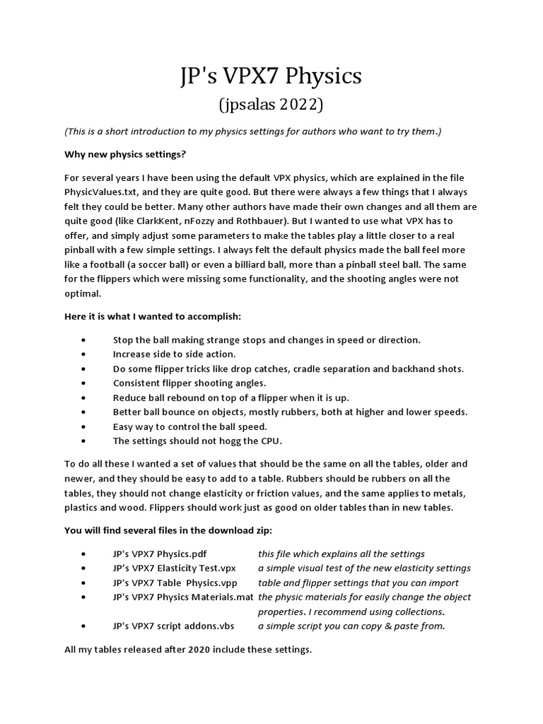 JP's VPX7 Physics | PDF