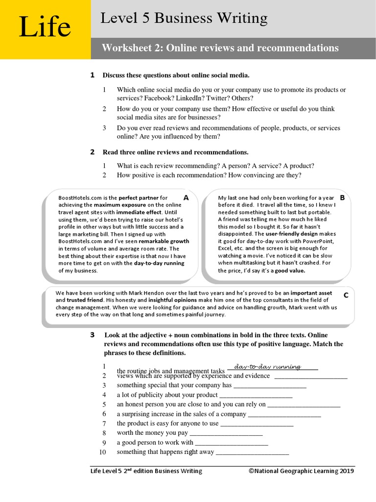 Level 5 Worksheet2 OnlineReviewsAndRecommendations | PDF