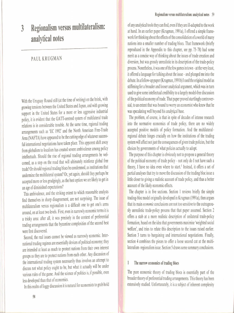 Krugman - Multilateralism Versus Regionalism | PDF