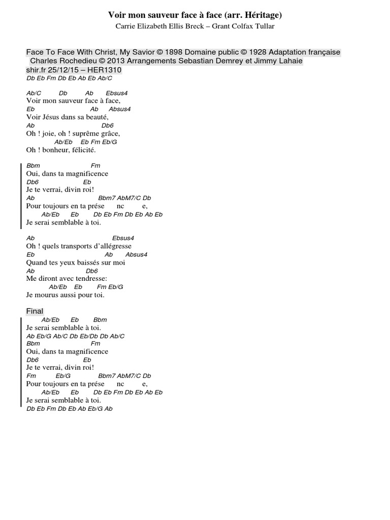 Grant Colfax Tullar Voir Mon Sauveur Face A Face Arr Heritage | PDF