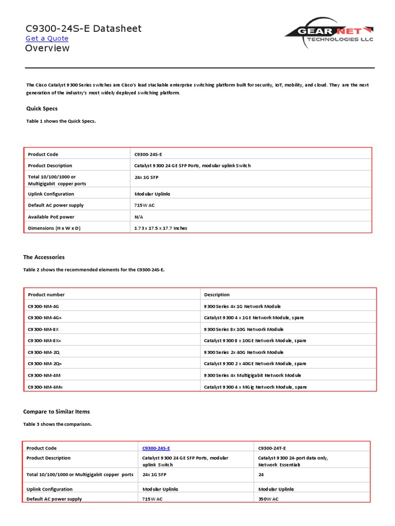c9300 24s e Datasheet | PDF