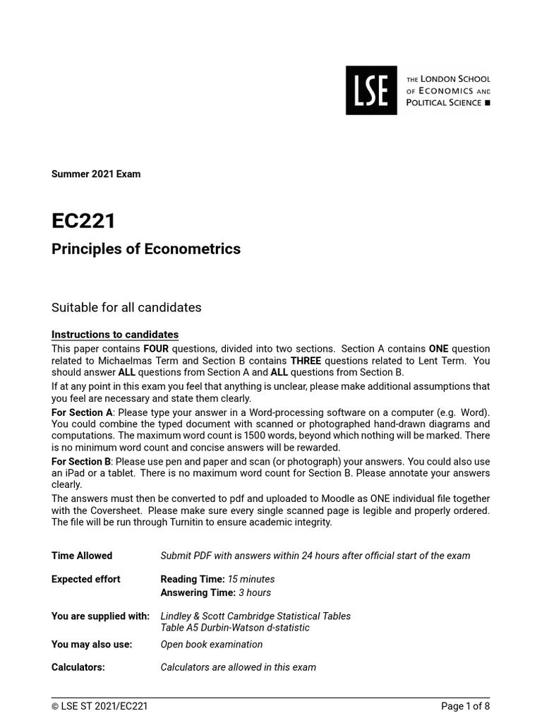 Ec221 ST2021 Exam | PDF