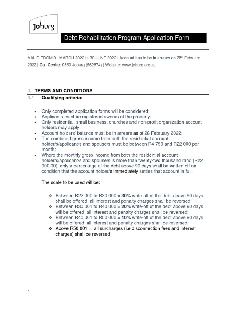 Debt Rehab Application Form 01 March To 30 June 2022 | PDF | Debt ...