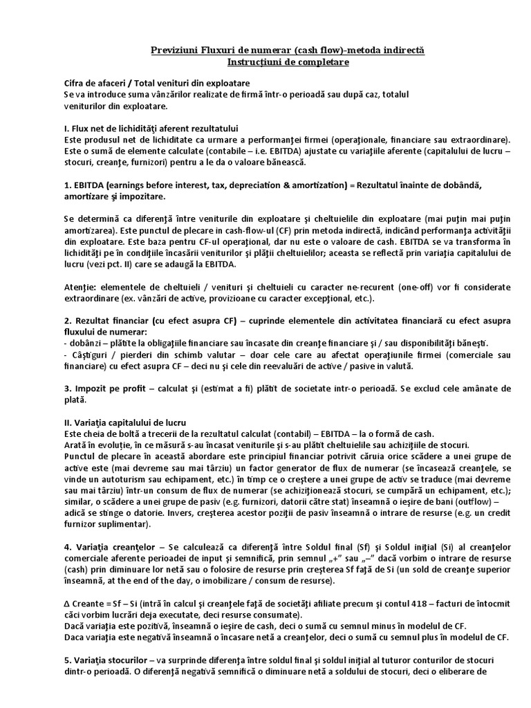 Cash Flow Indirect - Instructiuni Client | PDF