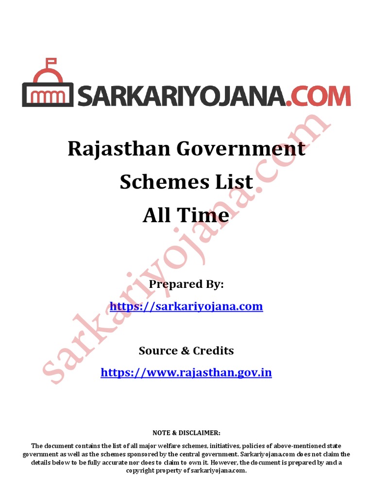 Rajasthan Schemes List | PDF