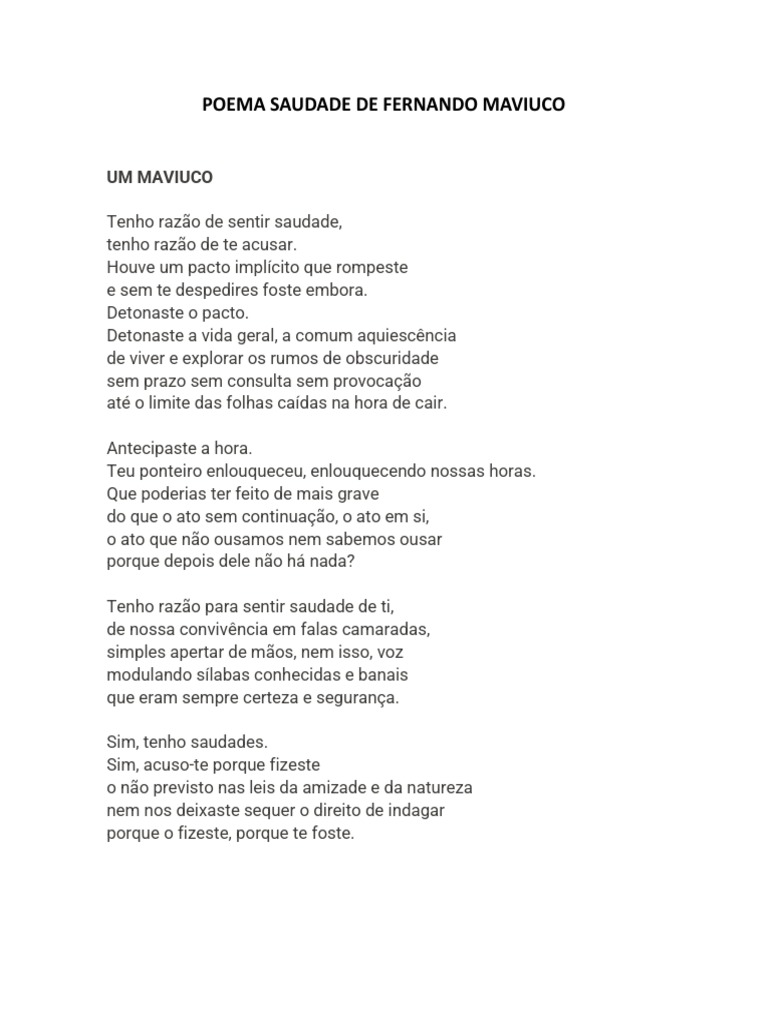 Poema Saudade de Fernando Maviuco | PDF