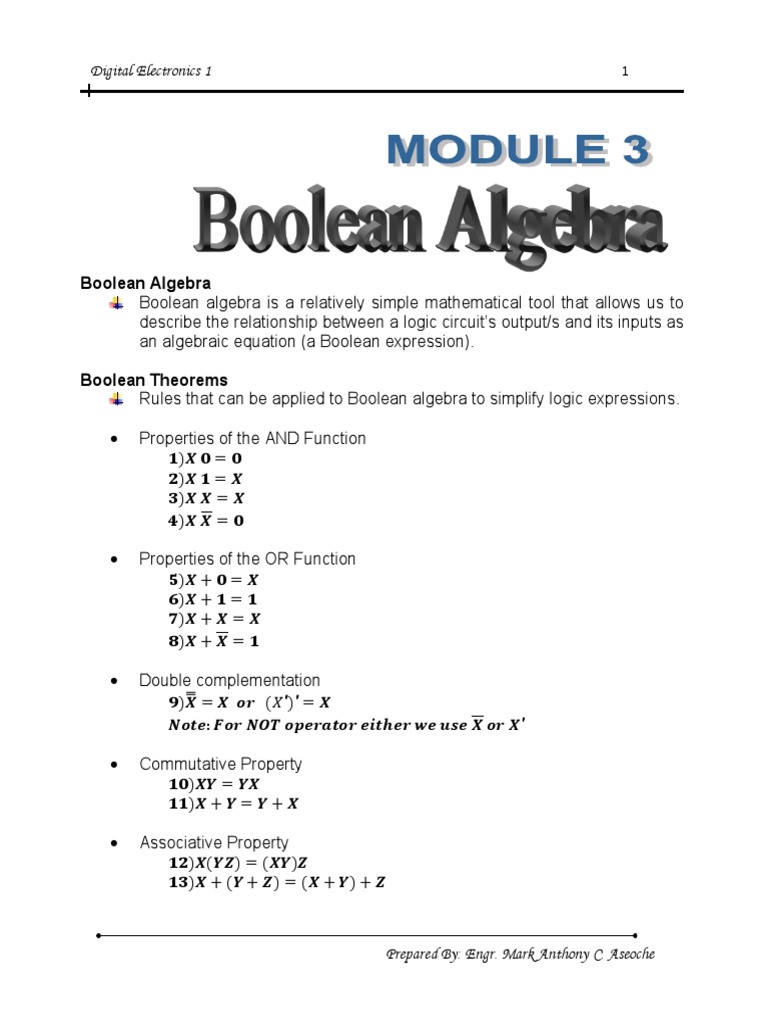 Module 3 Boolean Algrebra Pdf