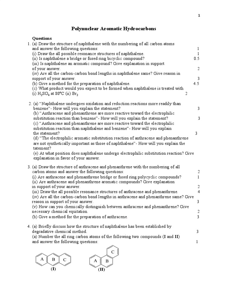 Polynuclear Aromatic Hydrocarbons MCQs | PDF | Aromaticity | Benzene