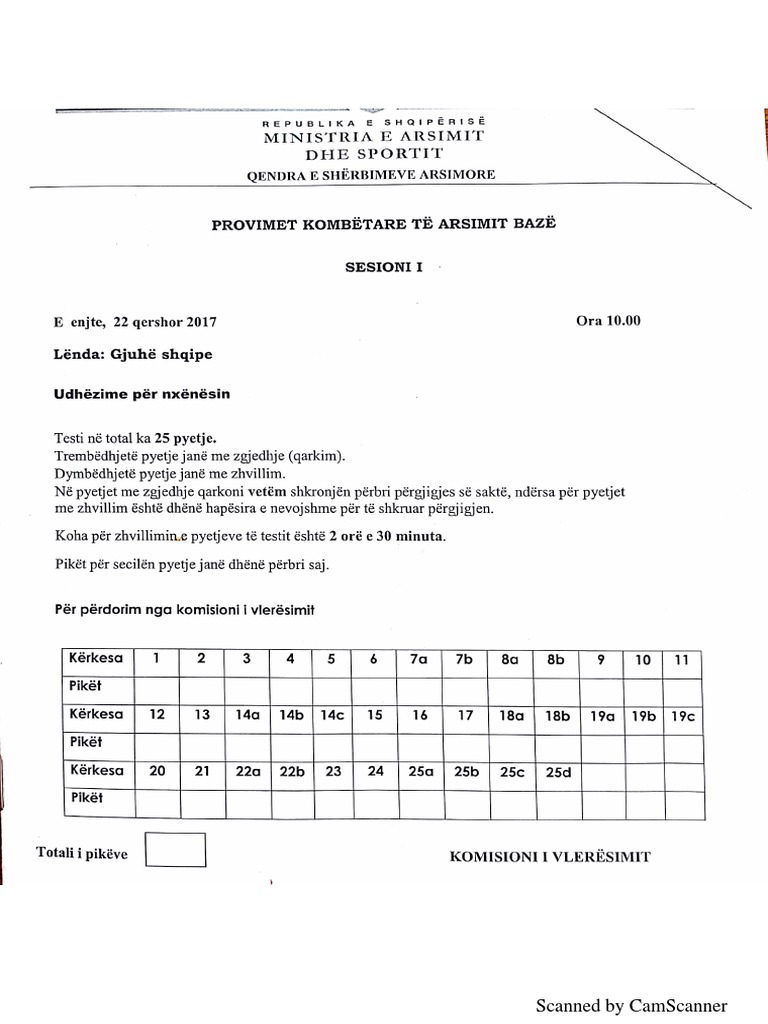 Provimi Lirimit GJUHE2017 | PDF