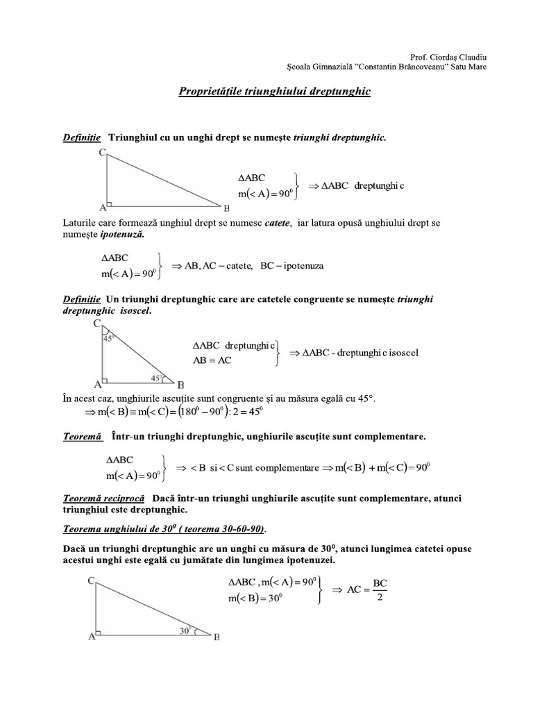 Proprietatile Triunghiului Dreptunghic | PDF