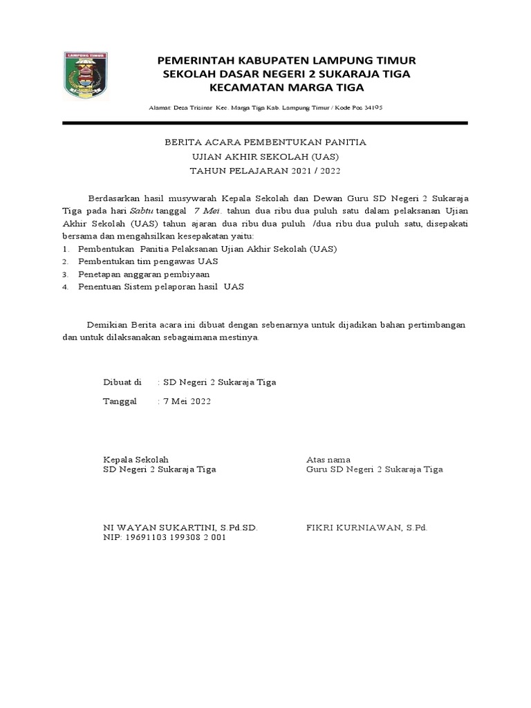 Pembentukan Panitia UAS SD | PDF