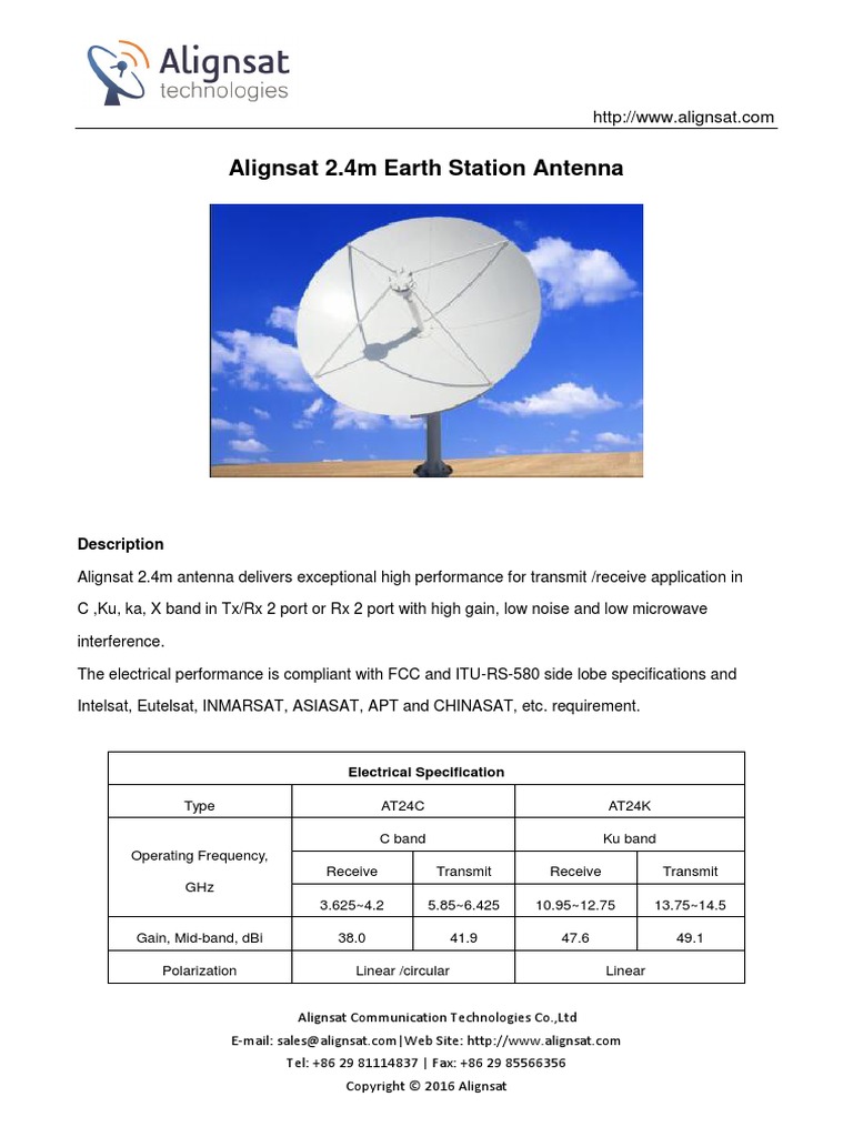 Alignsat 2.4m Earth Station Antenna | PDF | Antenna (Radio) | Radio ...