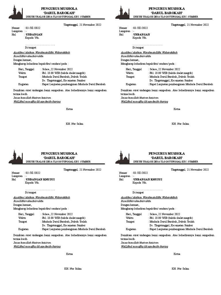 Undangan Pengurus Mushola | PDF