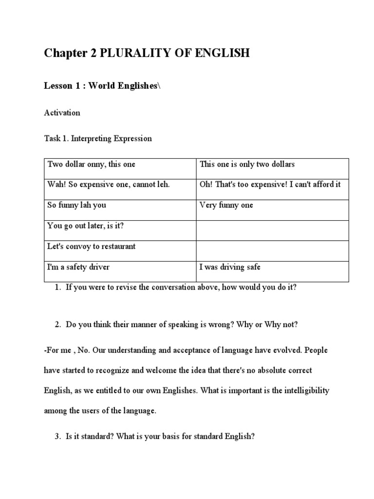 Chapter 2 PLURALITY OF ENGLISH | PDF
