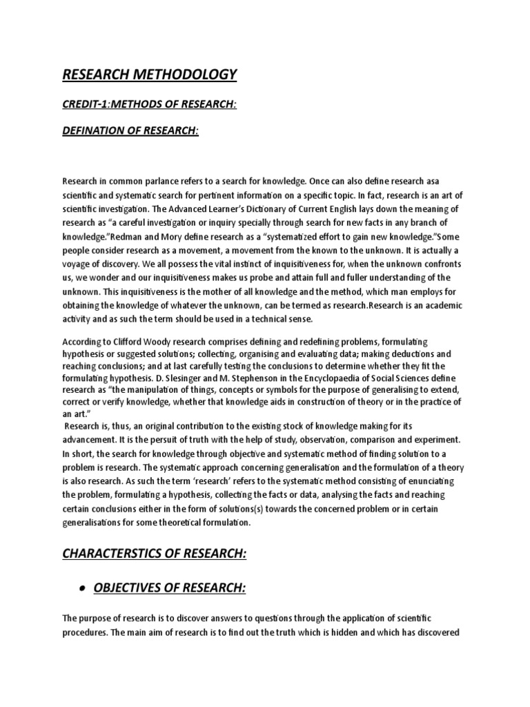 Research Methodology Unit 1 | PDF