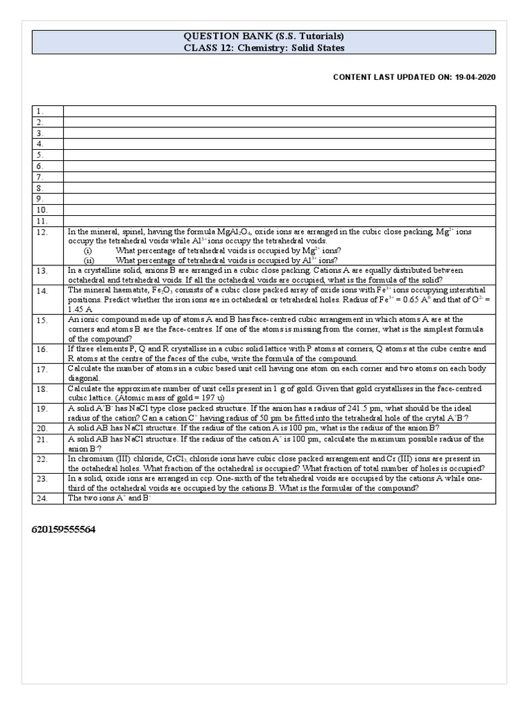 QUESTION BANK (S.S. Tutorials) | PDF