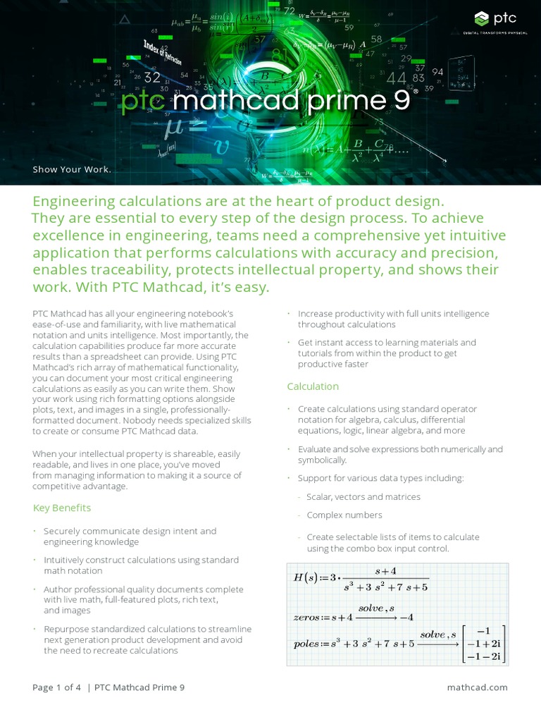 PTC Mathcad Prime 9 Datasheet | Download Free PDF | Matrix (Mathematics) | Mathematics