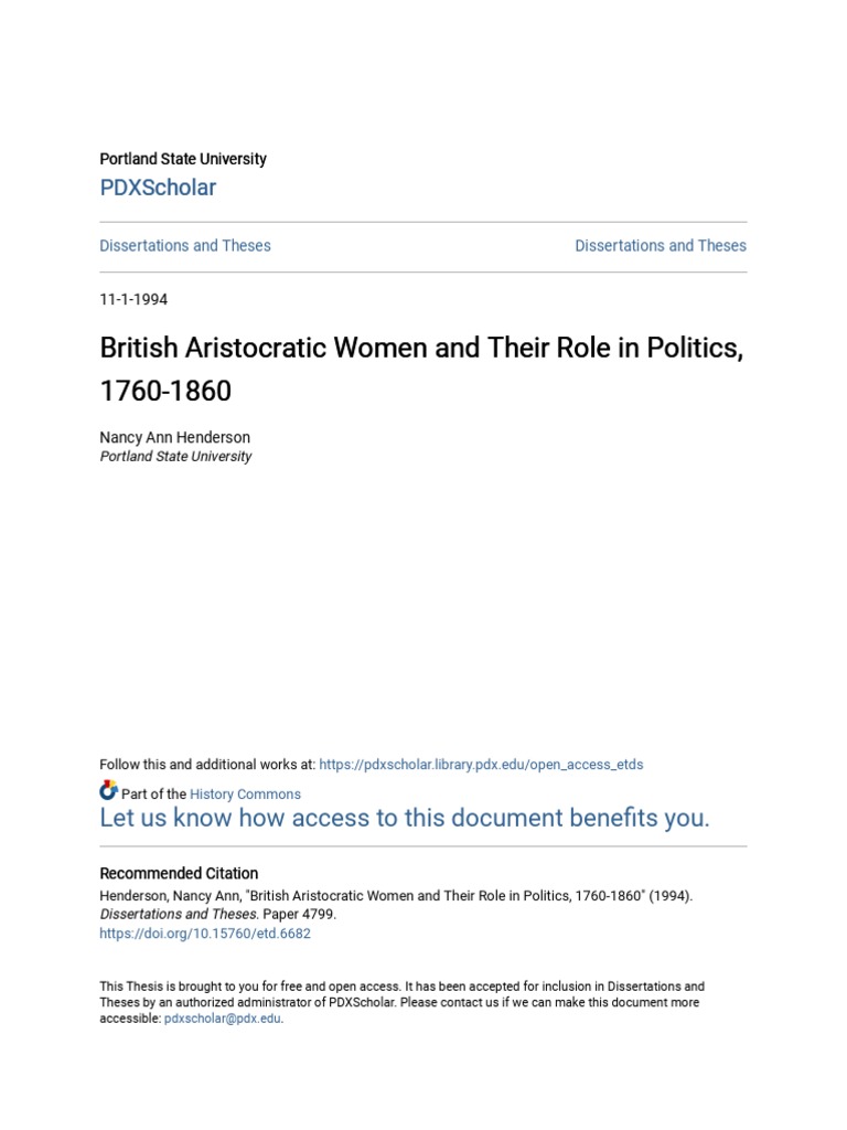 British Aristocratic Women and Their Role in Politics 1760-1860 | PDF