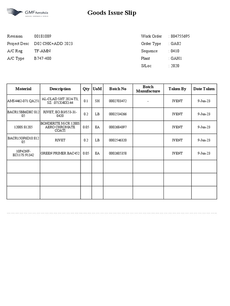 Goods Issue Slip | PDF