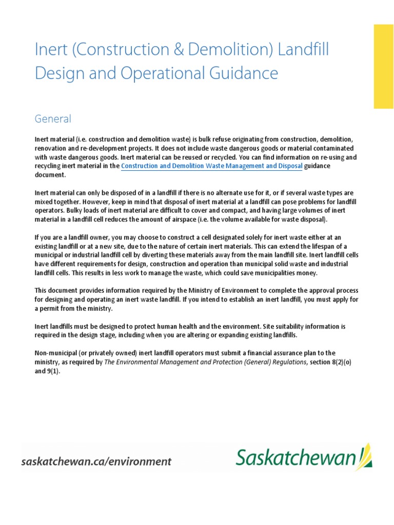 Inert%2BWaste%2BGuidance%2BDocument (1) | PDF | Waste | Landfill