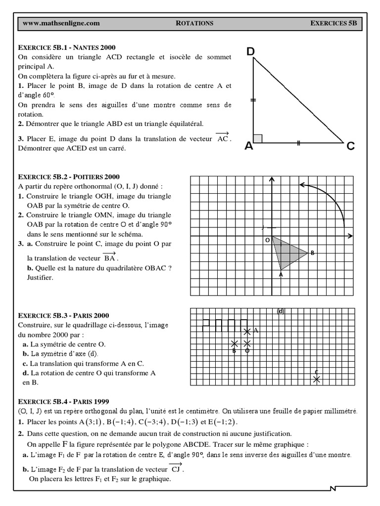Ex5b - Problèmes de BREVET (Rotations) - CORRIGE | PDF