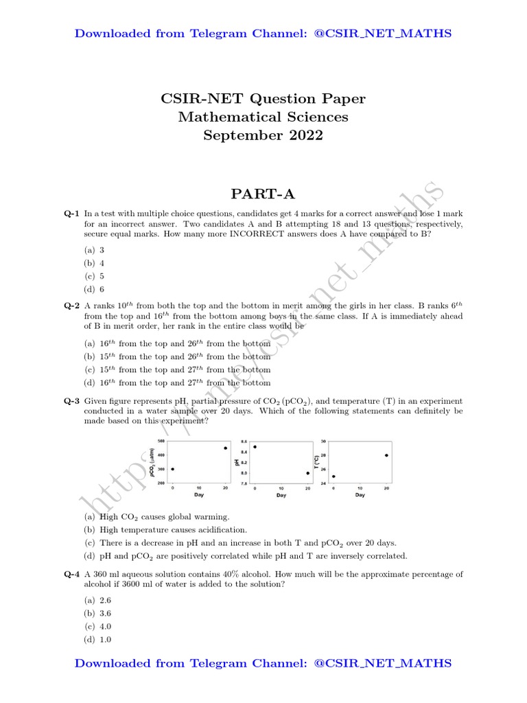 CSIR NET Maths September 2022 Paper | PDF | Matrix (Mathematics ...