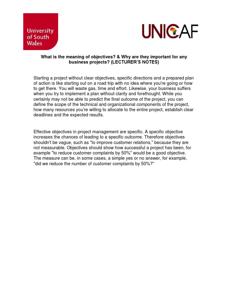 USW What Is The Meaning and Importance of Objectives | PDF