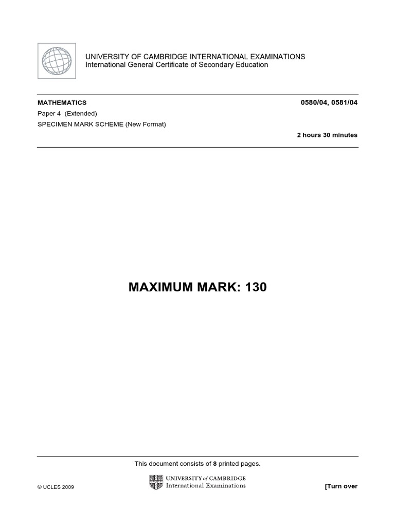 Maximum Mark: 130 | PDF | Mathematics