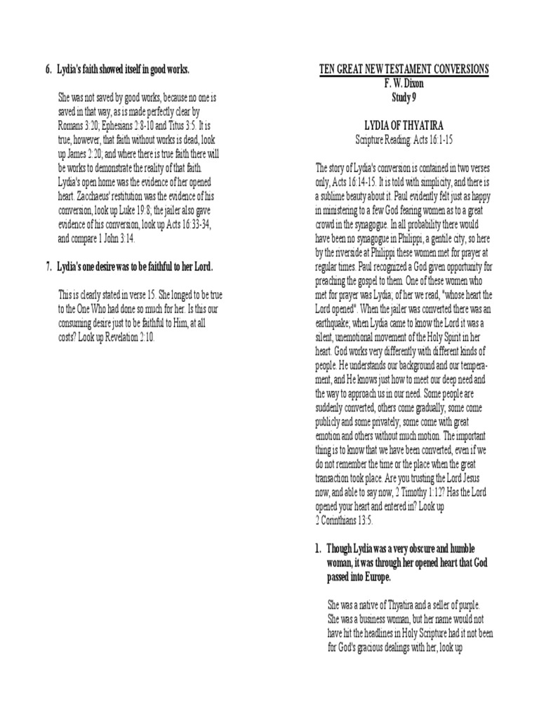 Study 09 Lydia of Thyatira (Read-Only) | PDF | Jesus | Baptism