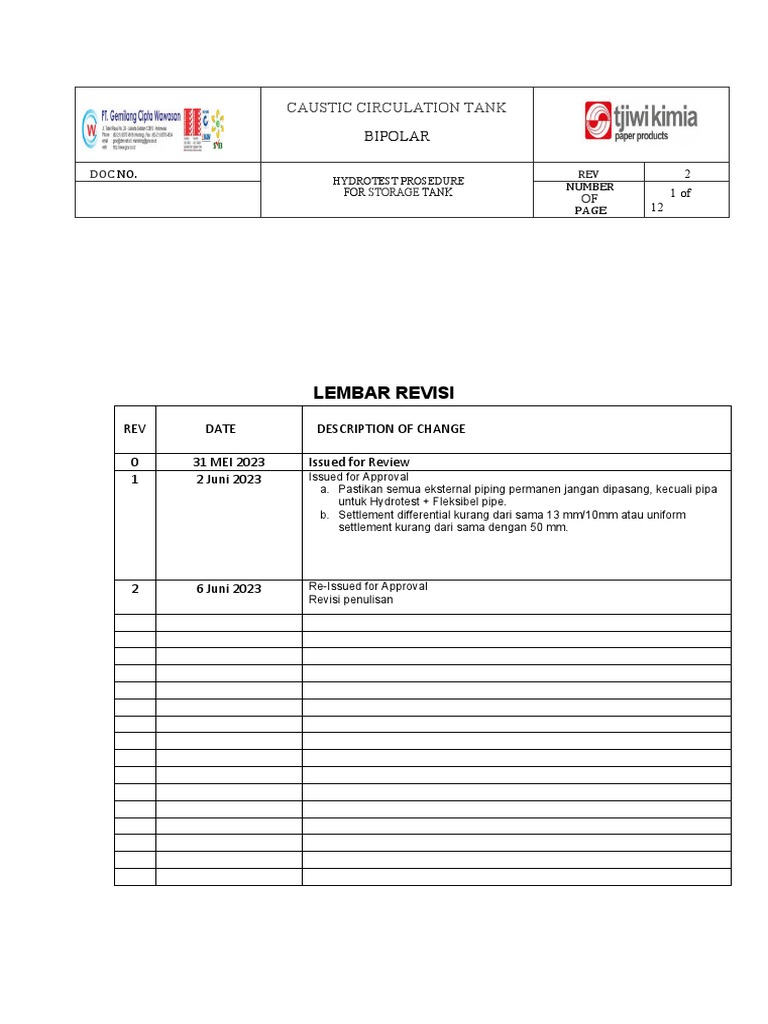 Hydro Test Tangki | PDF