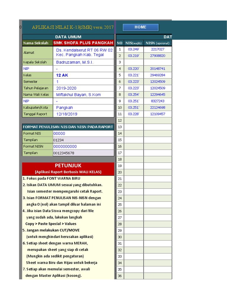 Aplikasi Raport K13 Kelas XII AK DEAL | PDF