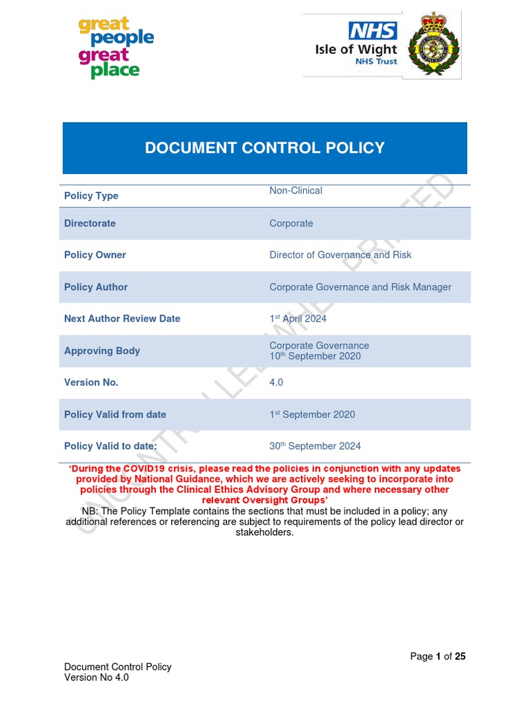 Document Control Policy | PDF | Committee | Policy