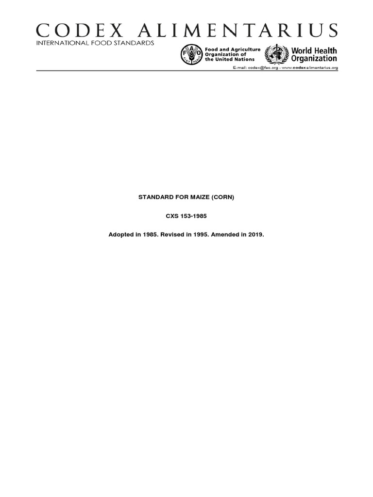 Codex Standard For Corn | PDF | Maize | Hazards