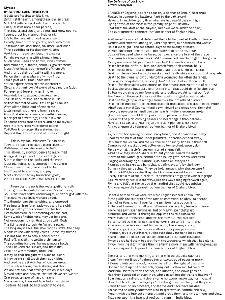 Ulysses BY ALFRED, LORD TENNYSON It little profits that an idle king ...
