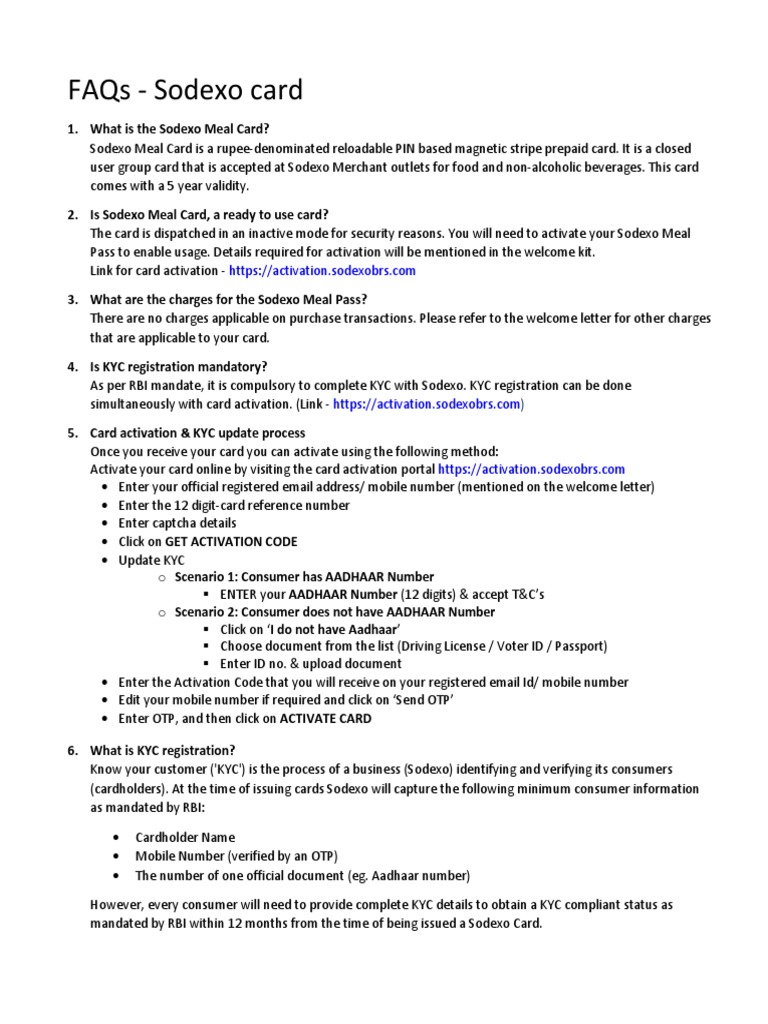 FAQ - Sodexo Card 2018 | PDF | Business | Finance & Money Management