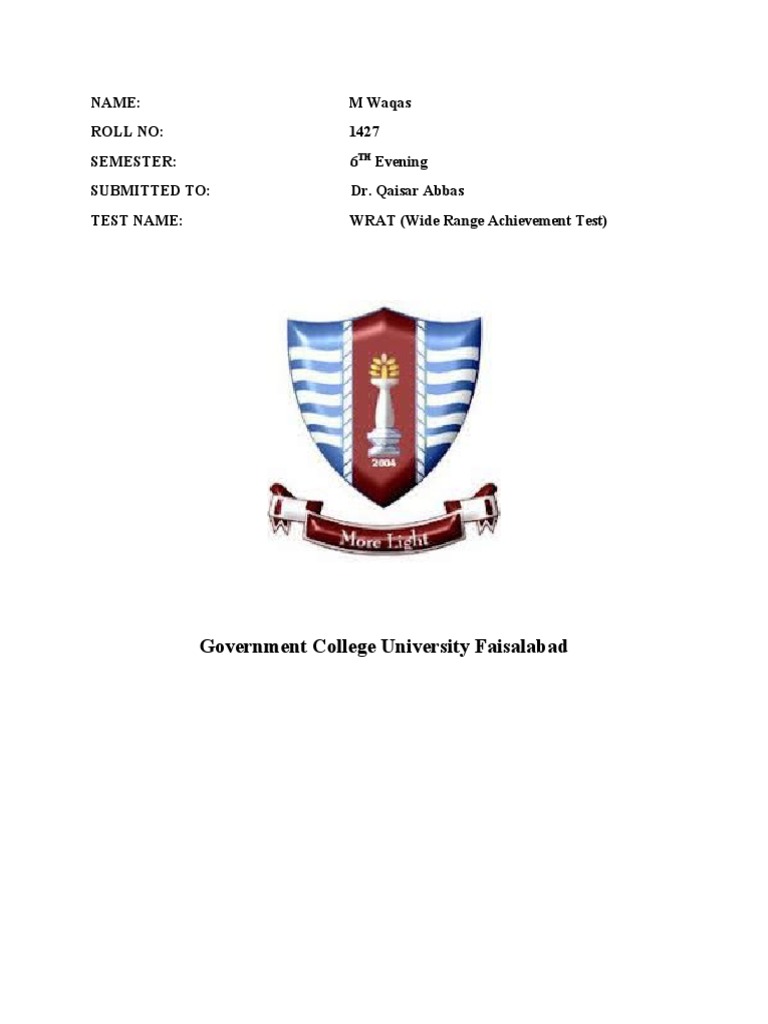 WRAT Test | PDF | Psychology | Cognitive Science
