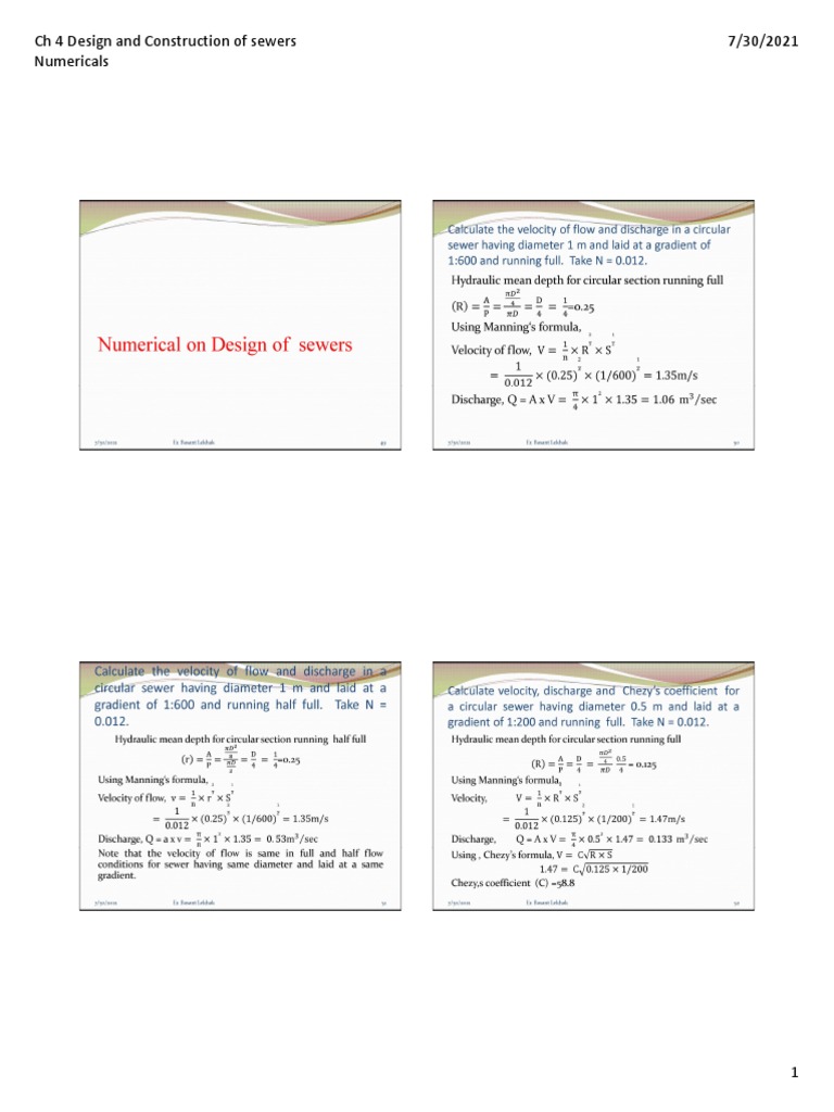 Sewer Design Calculations and Formulas | PDF
