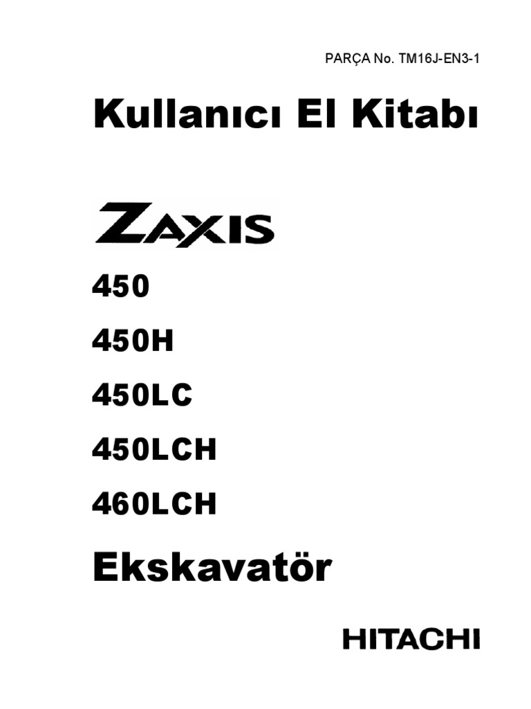 Zx450-460 Operator's Manual - Turkish - Tm16j-En3-1 | PDF