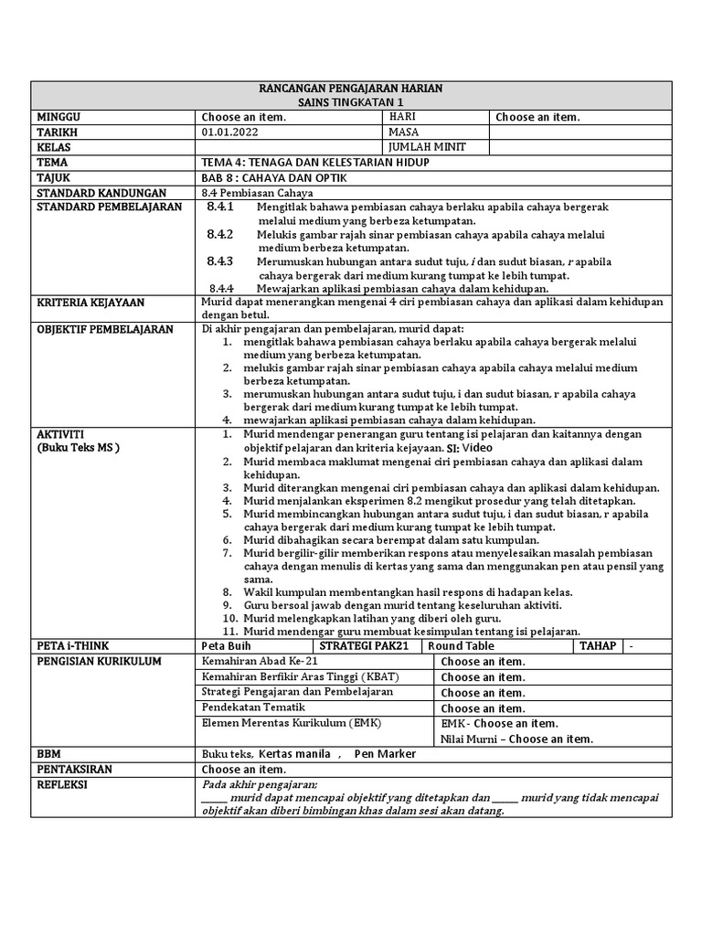 rph sains 8.4 Pembiasan Cahaya | PDF