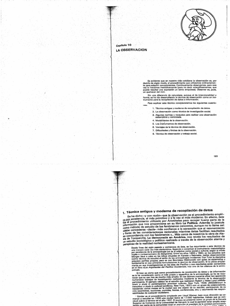 Tecnicas de Investigacion Social-Cap-10 - La Observación (Ezequiel Ander Egg) | PDF