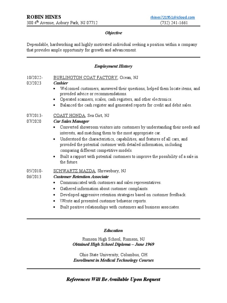 Robin Hines Resume | PDF