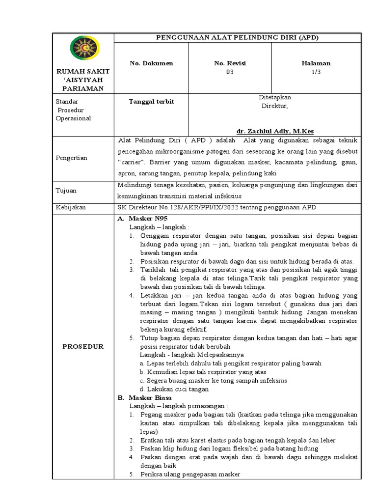 Spo Penggunaan Apd | PDF