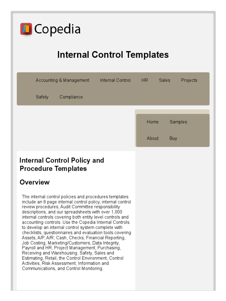 Risk - Internal Control Templates - Copedia | PDF