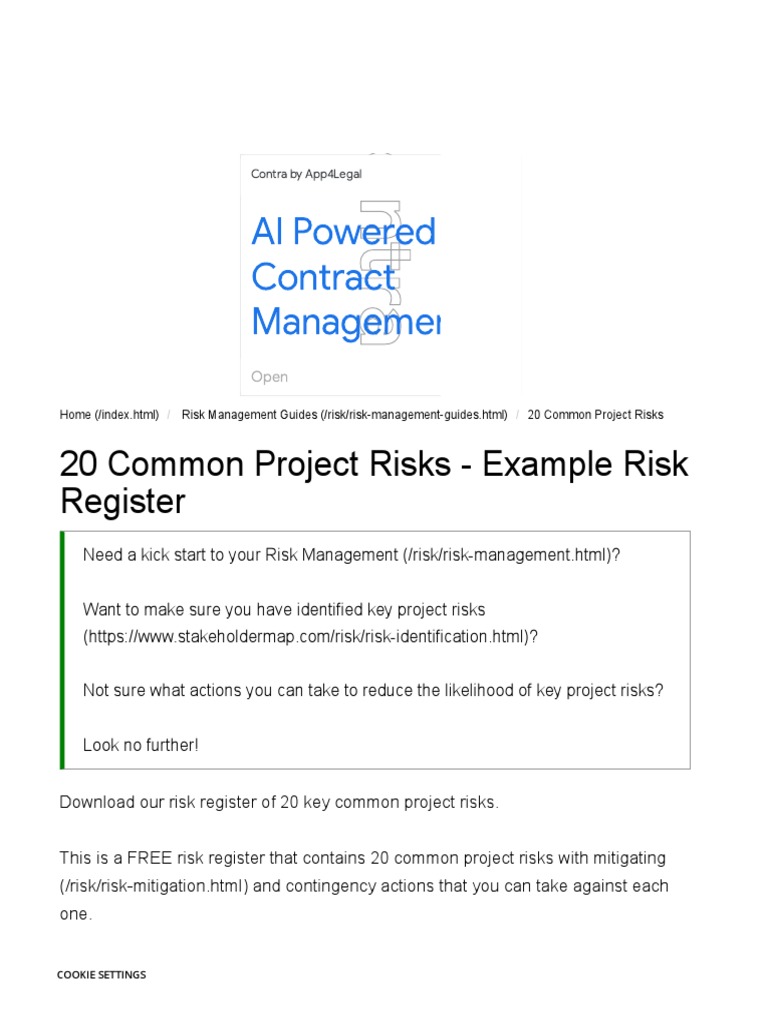 20 Common Project Risks - Example Risk Register | PDF | Risk | Business