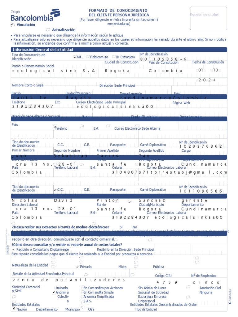 F 1493 8003364+Formato+de+Conocimiento+Del+Cliente+PJ (1) | PDF | Seguro | Bancos
